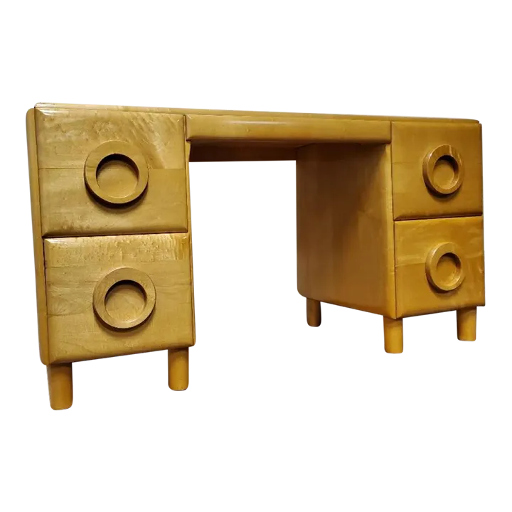 1940s Hard Rock Maple Conant Ball American Modern Art Deco Desk With ...