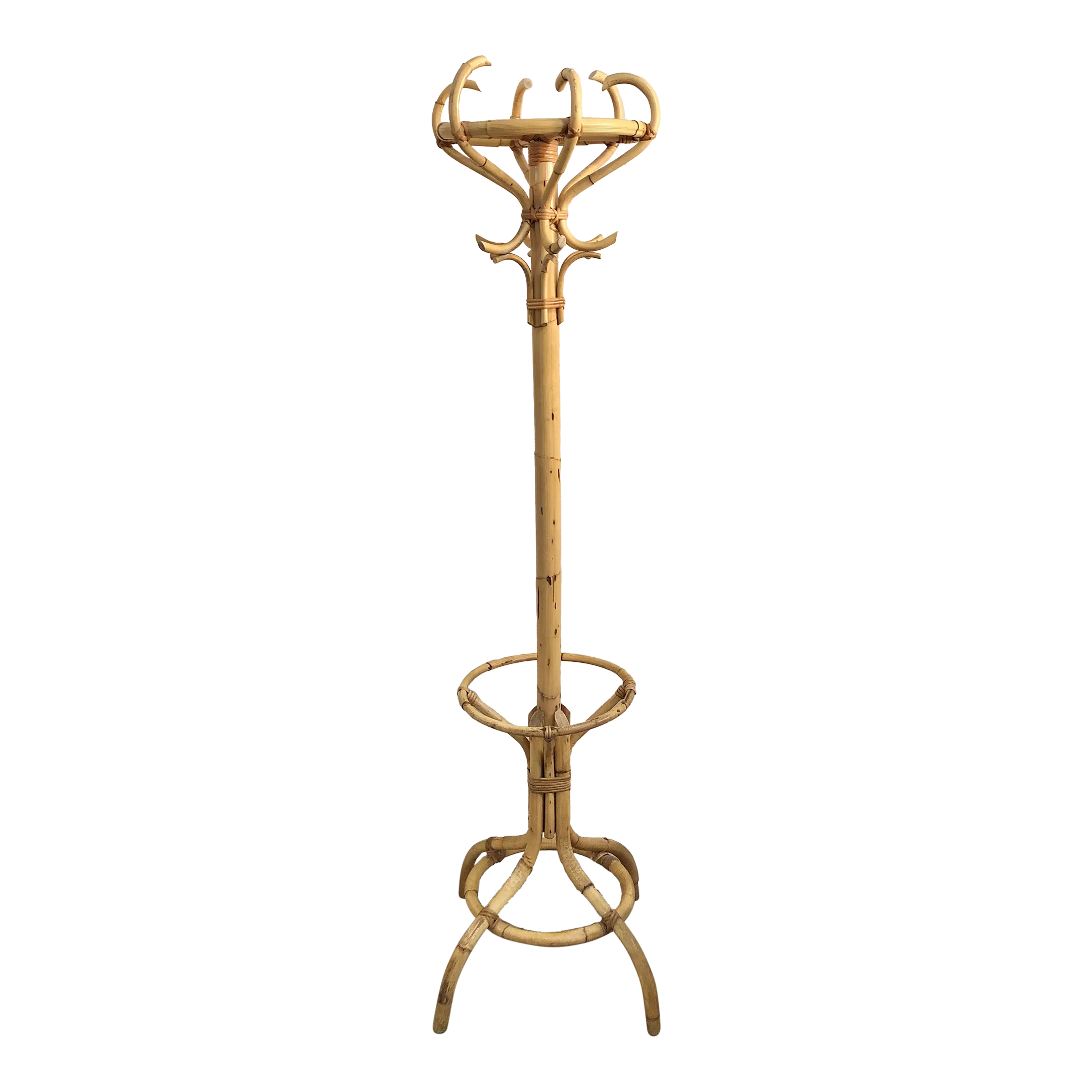 Mid Century Rattan Coat Rack | Chairish