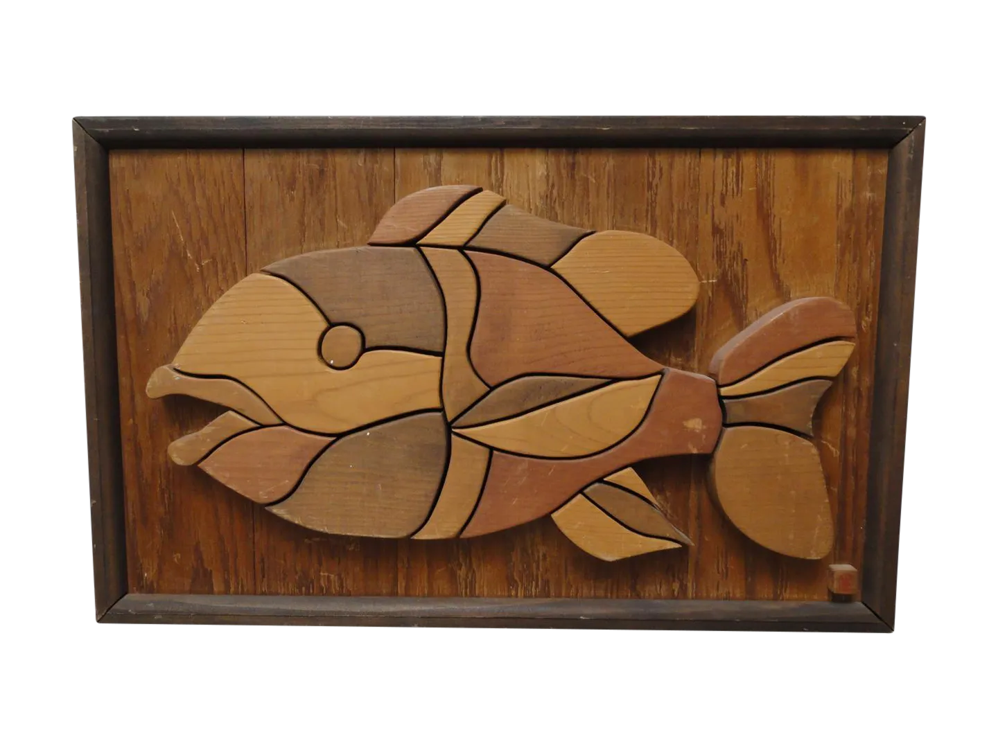Wooden Mosaic Fish Sculptural Art Piece | Chairish