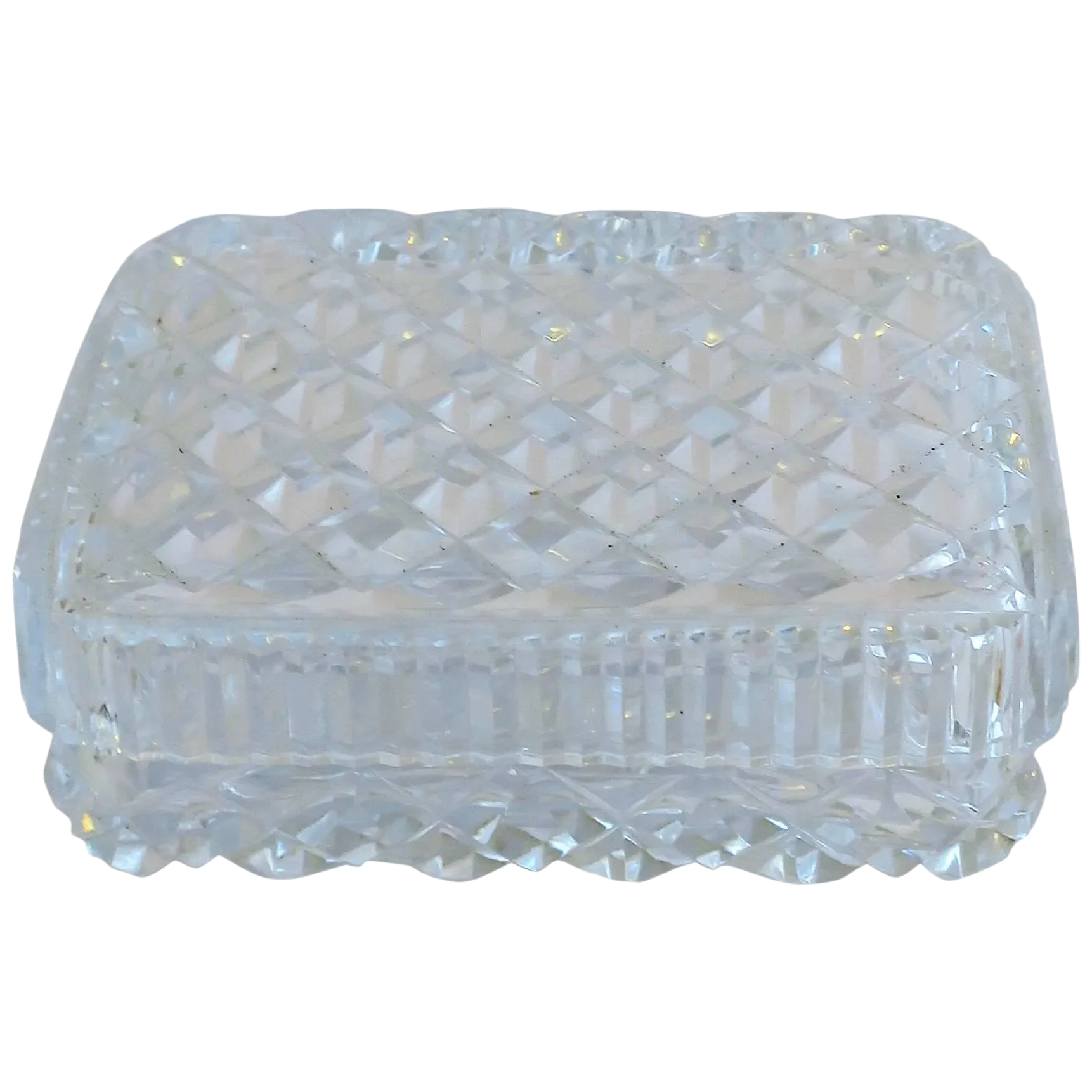 Vintage Crystal Jewelry Box With Diamond Pattern Design | Chairish