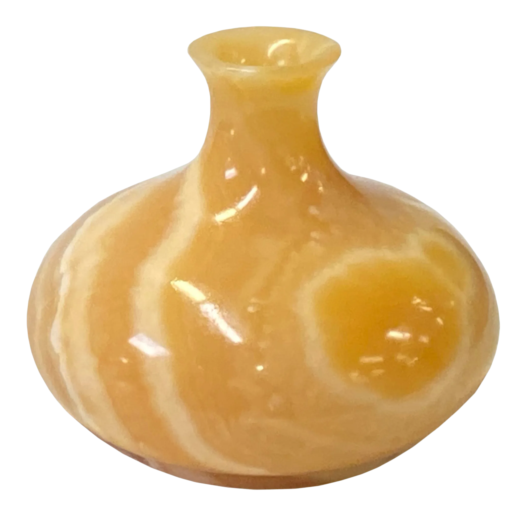 Natural Yellow Brown Stone Carved Fat Round Shape Display Vase | Chairish