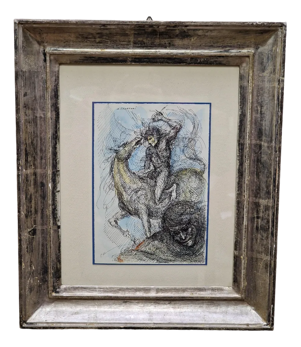 Angelo Canevari, Rider, 1980s, Watercolor, Framed | Chairish
