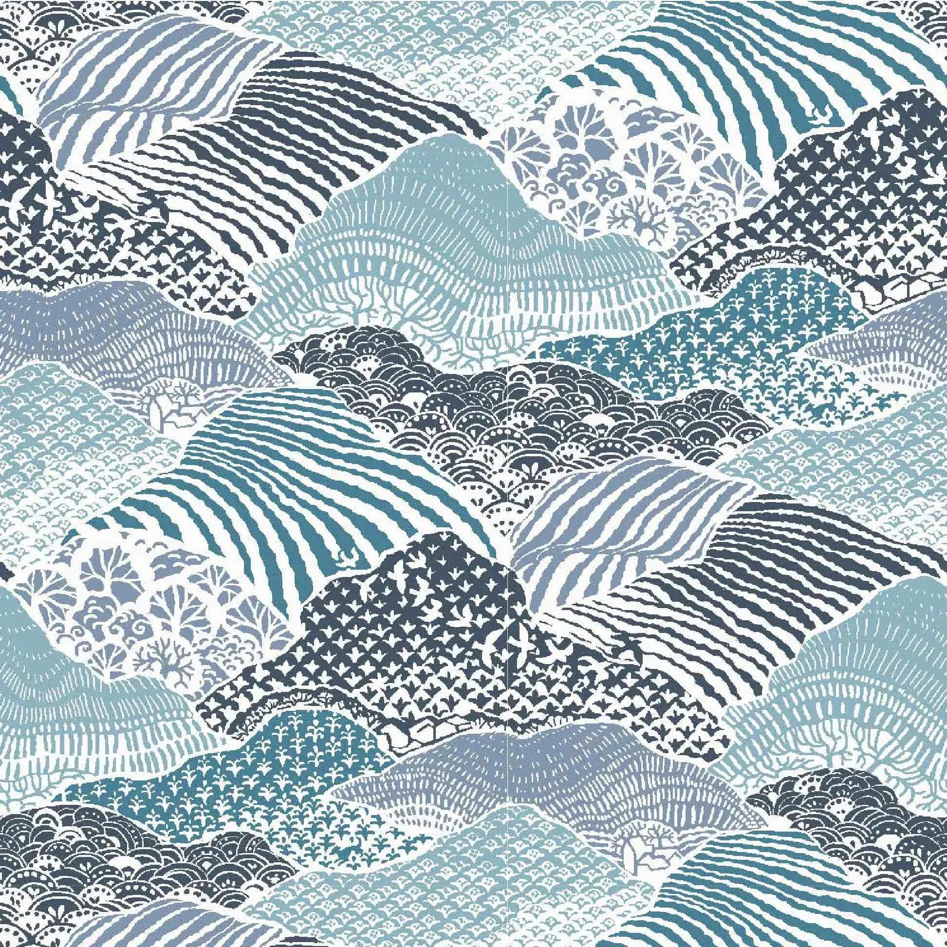 Shangri-La All Over Blue Wallpaper Sample | Chairish