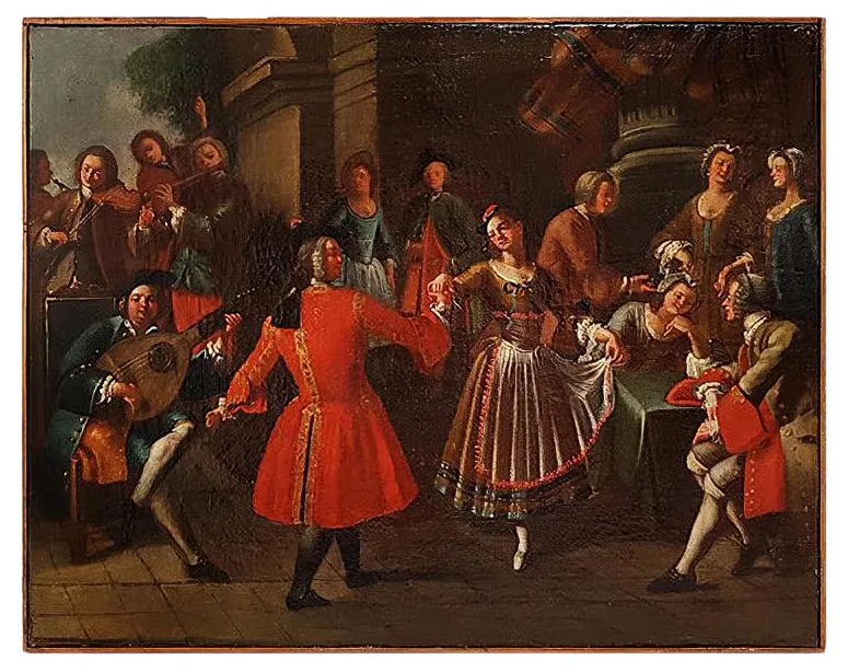 Pair of Scenes of Celebration with Musicians - Oil on Canvas - 18th ...