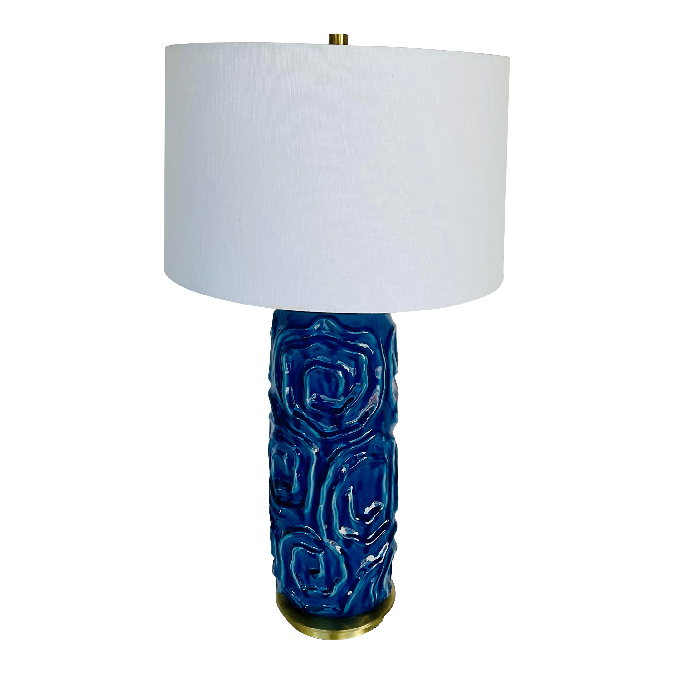 Abstract Modern Blue Glaze Ceramic Table Lamp | Chairish