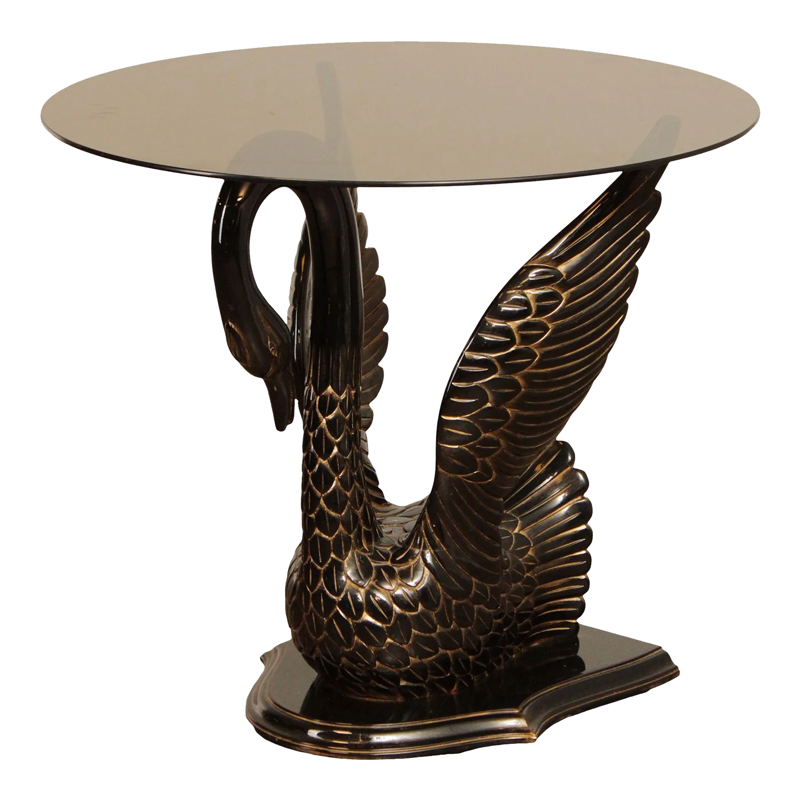 1950s Italian Carved & Painted Wood Black Swan Glass Top Center Table ...
