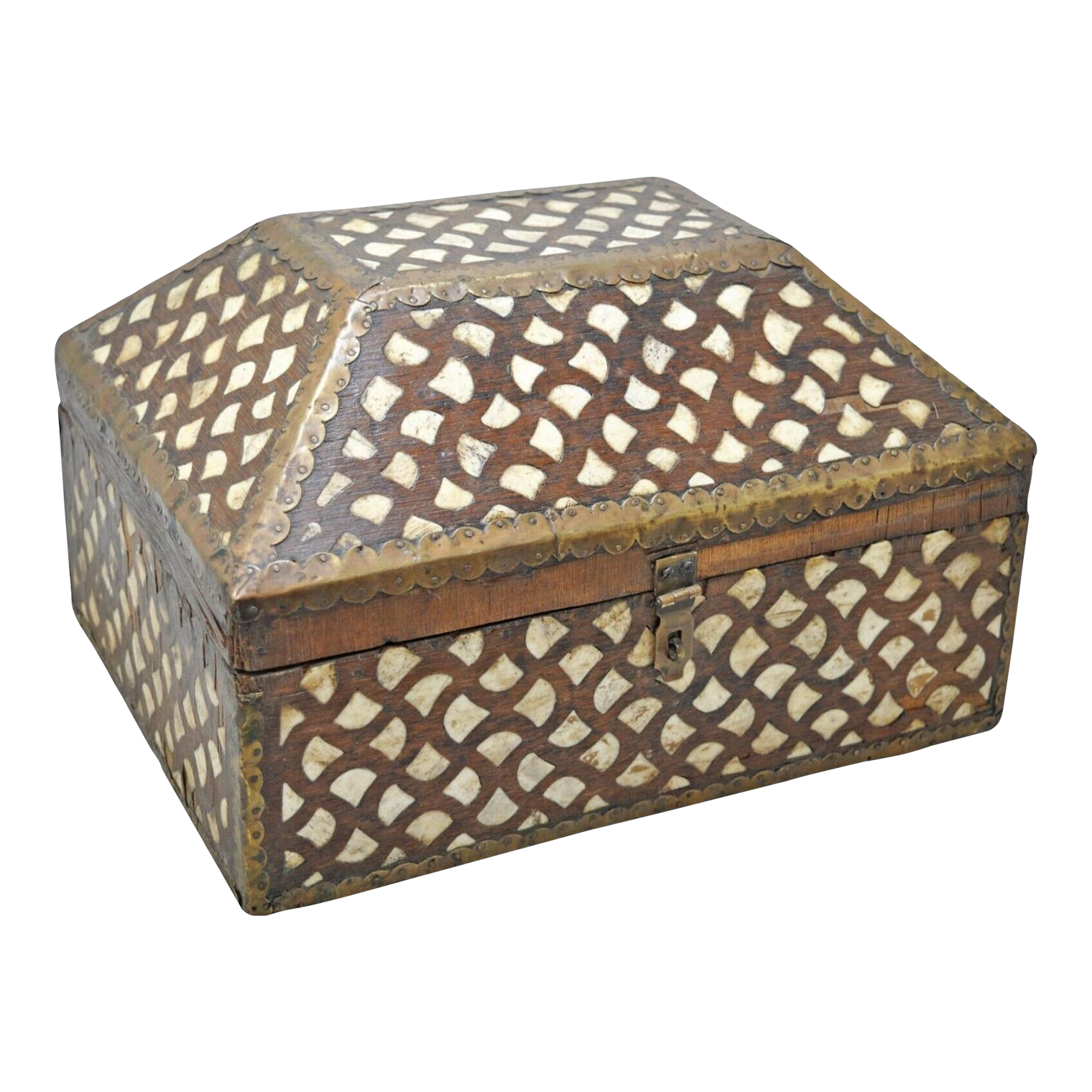 Antique Hand-Crafted Decorative Box With Distinctive Bone Inlay Pattern ...