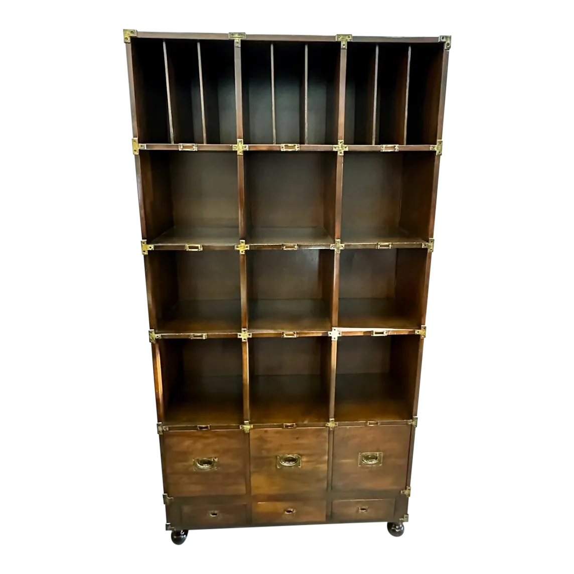 Campaign Style Leather Wrapped Bookcase | Chairish
