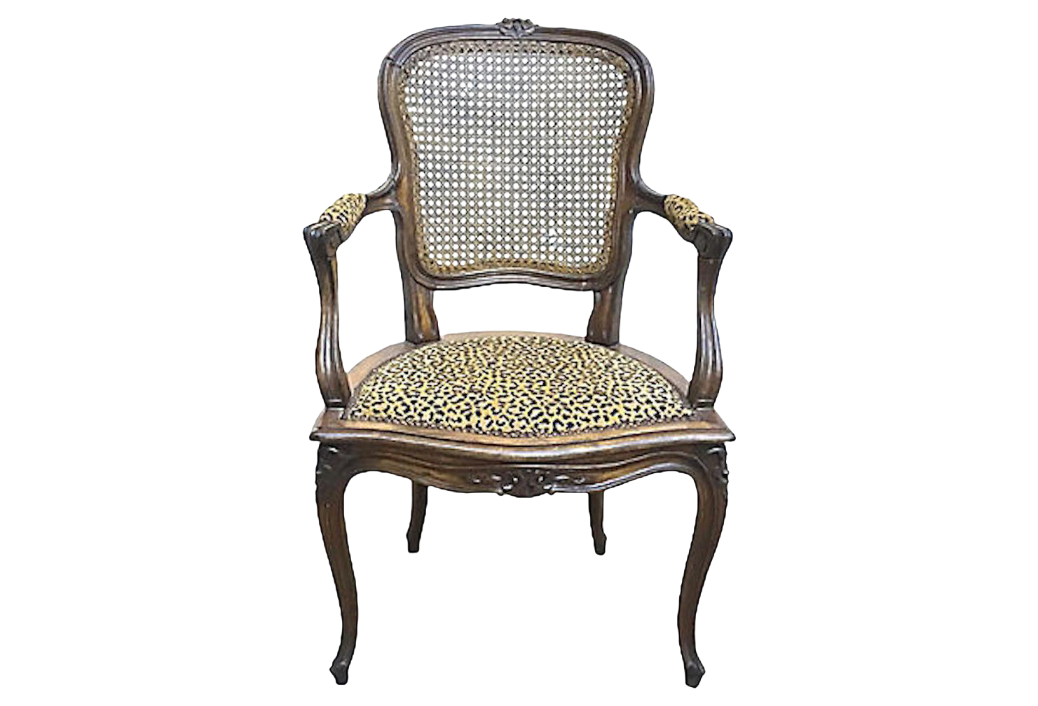 1900s Antique Cane & Leopard Armchair | Chairish