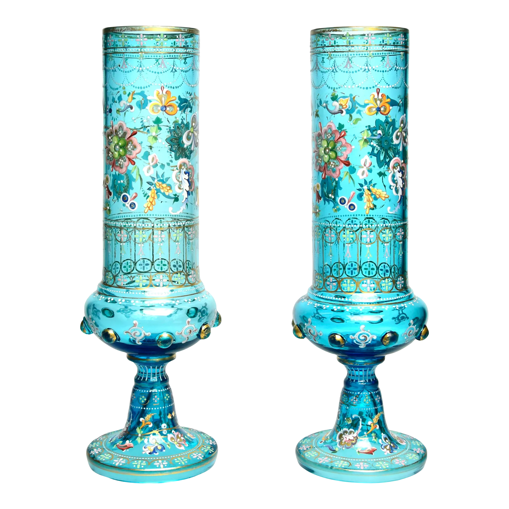 Antique Hand-Enamelled Bohemian Glass Mantle Vases - a Pair | Chairish