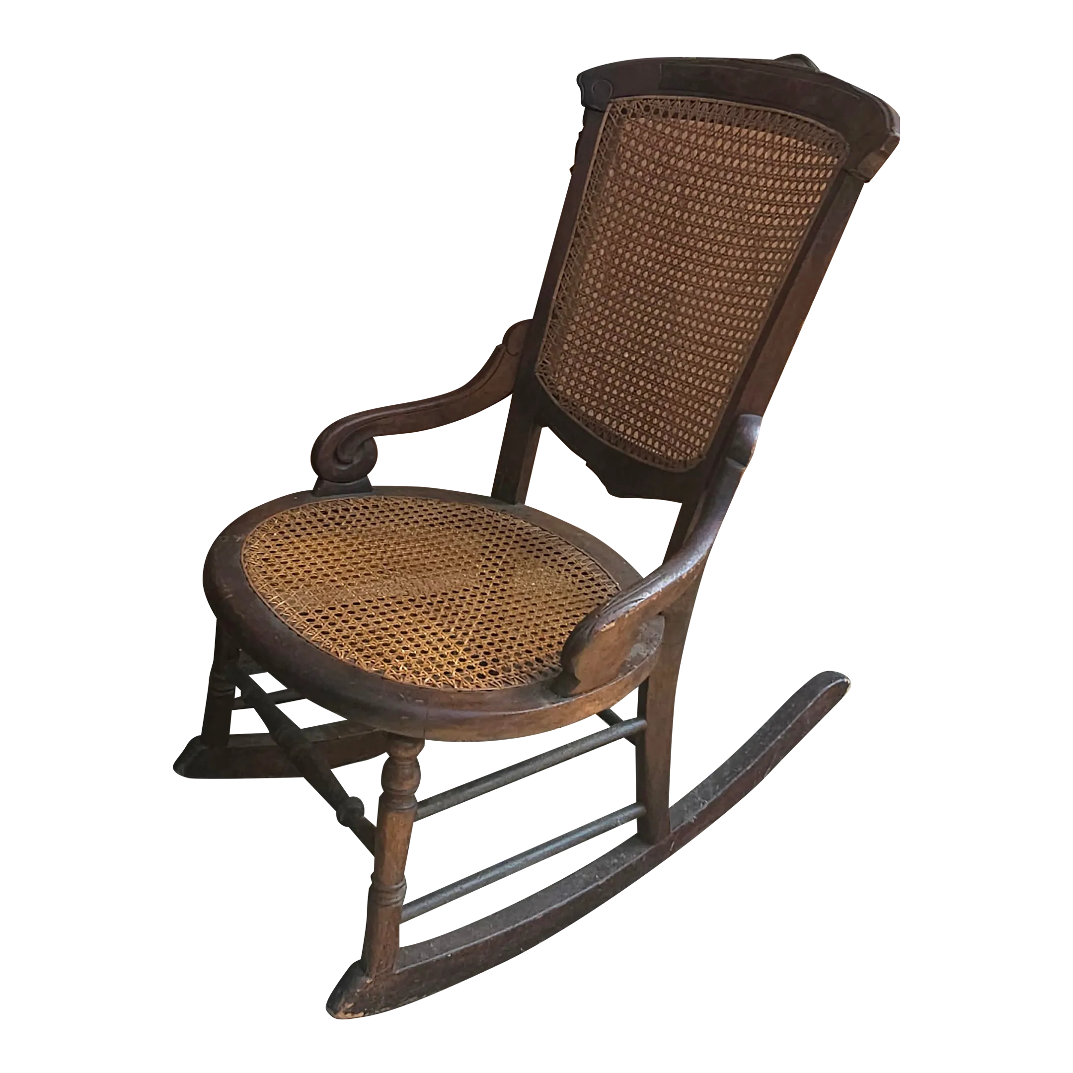 Victorian Walnut and Cane Rocking Chair | Chairish