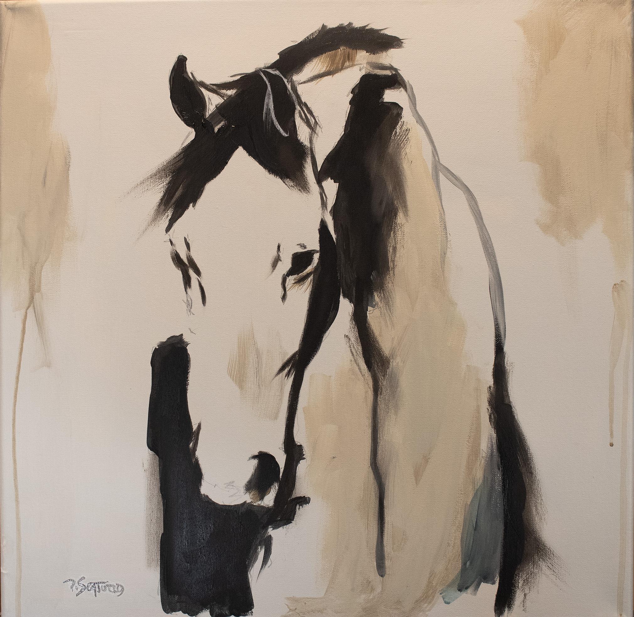 Abstract Line Painting of Horse Minimalism Black and Tan | Chairish