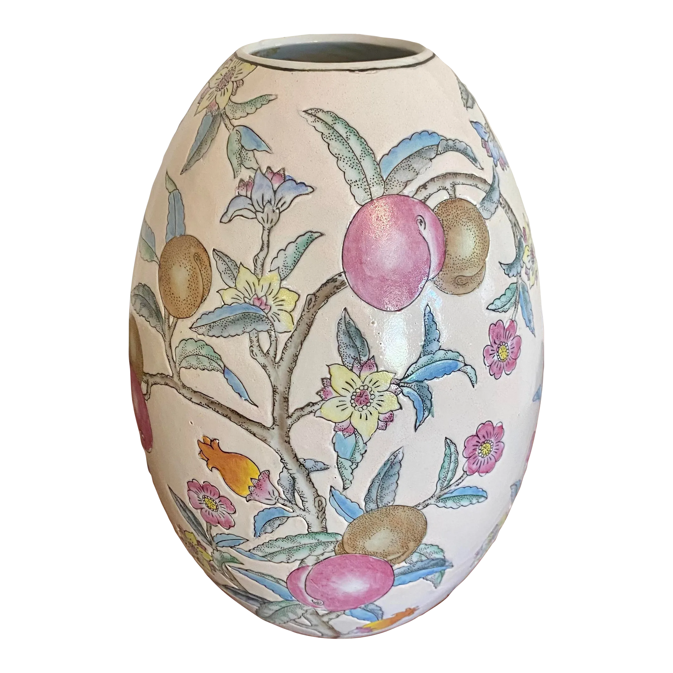 1980s Chinese Hand Painted Porcelain Egg Shaped Vase Wbi | Chairish