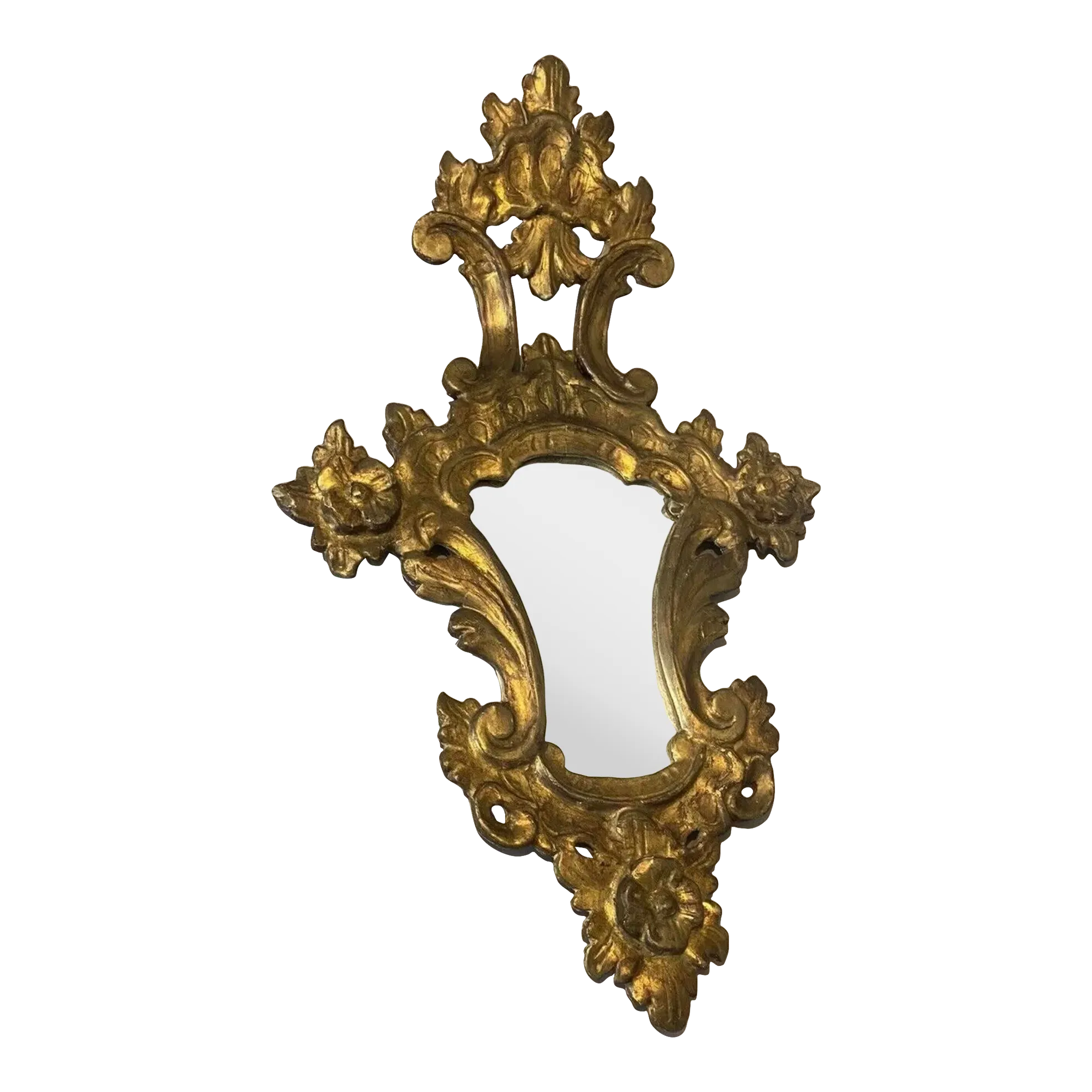 Vintage Italian Style Ornate Floral Carved Giltwood Hanging Wall Mirror ...