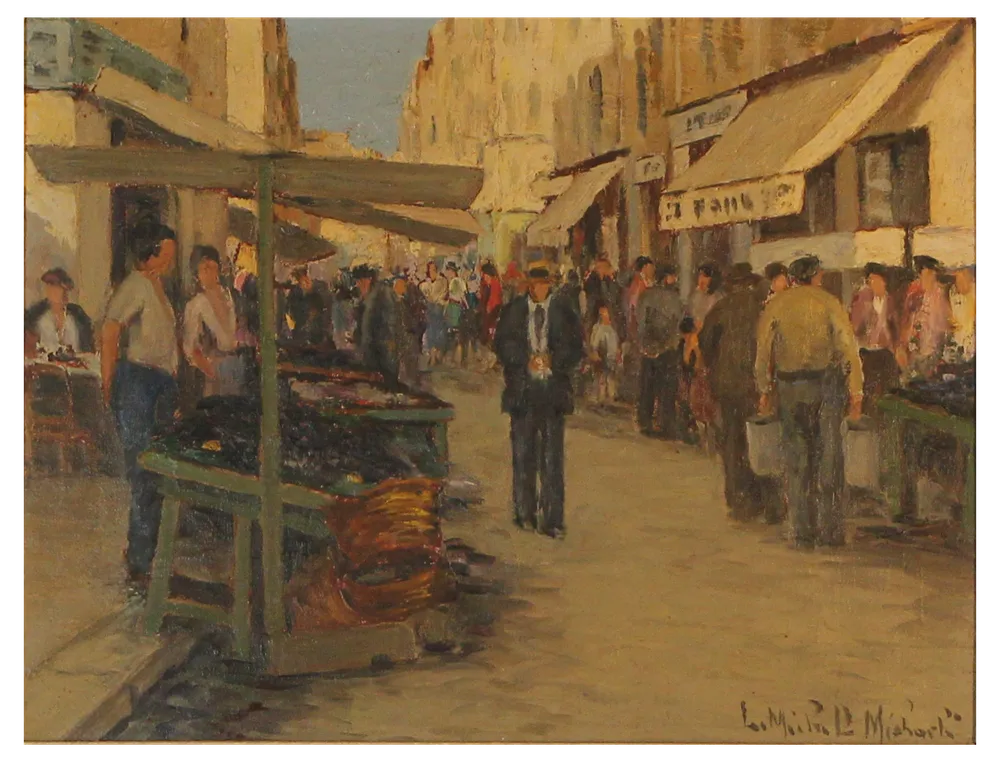Michel Michaeli, Fish Market in Marseille, 1920s, Oil on Canvas, Framed ...