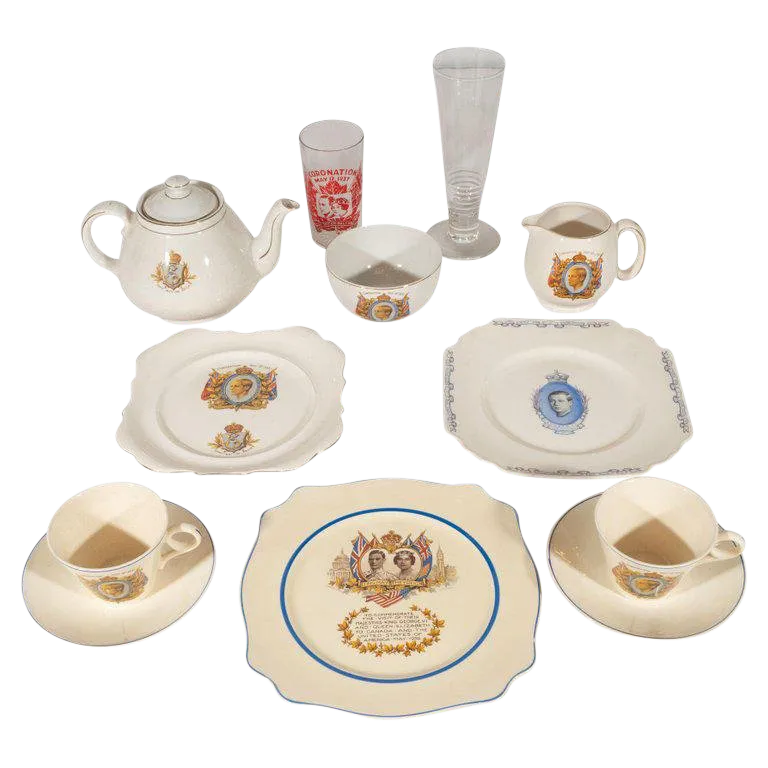 English Art Deco Royal Commemorative Porcelain Coronation Set | Chairish