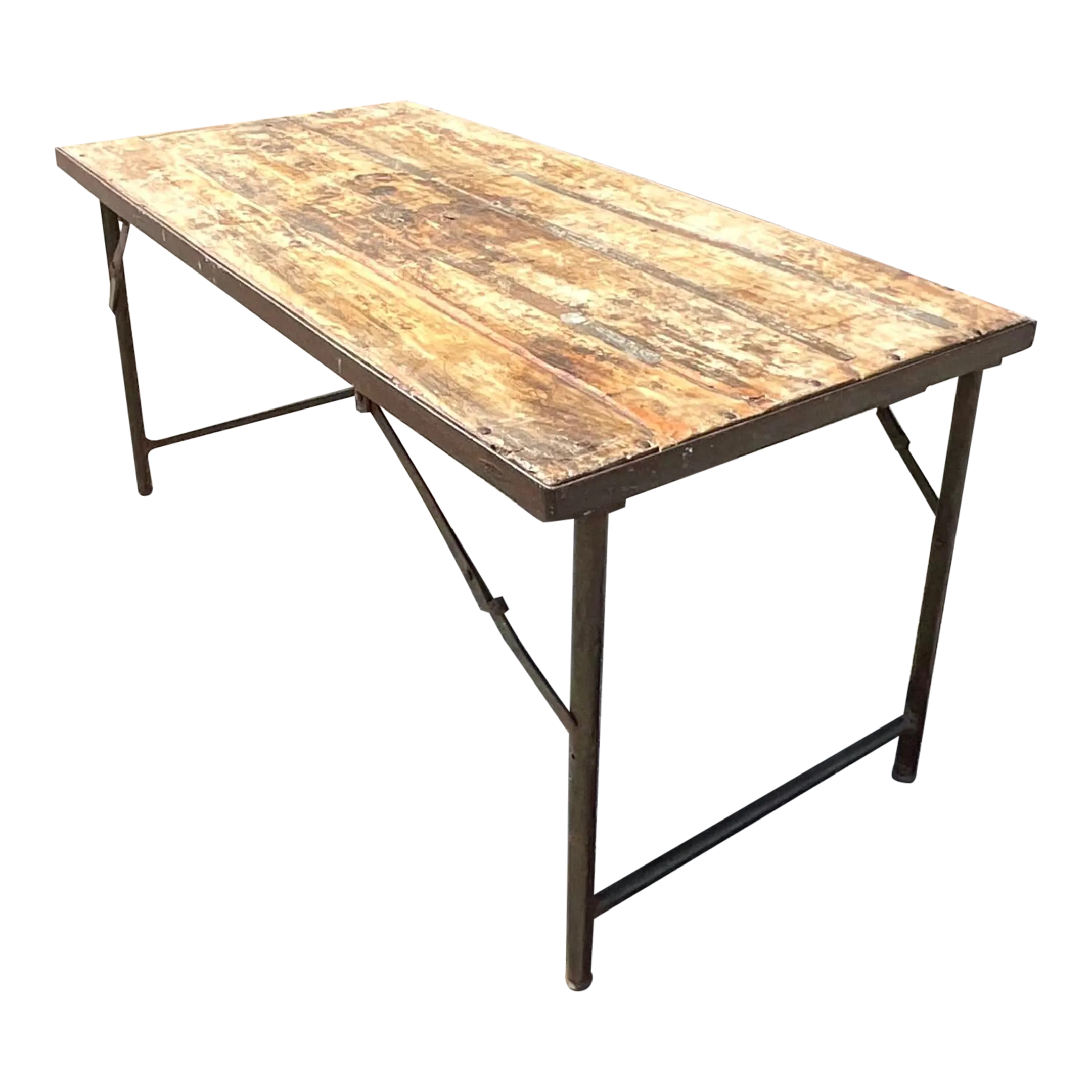 Mid 20th Century Vintage Boho Reclaimed Wood Plank Folding Table | Chairish