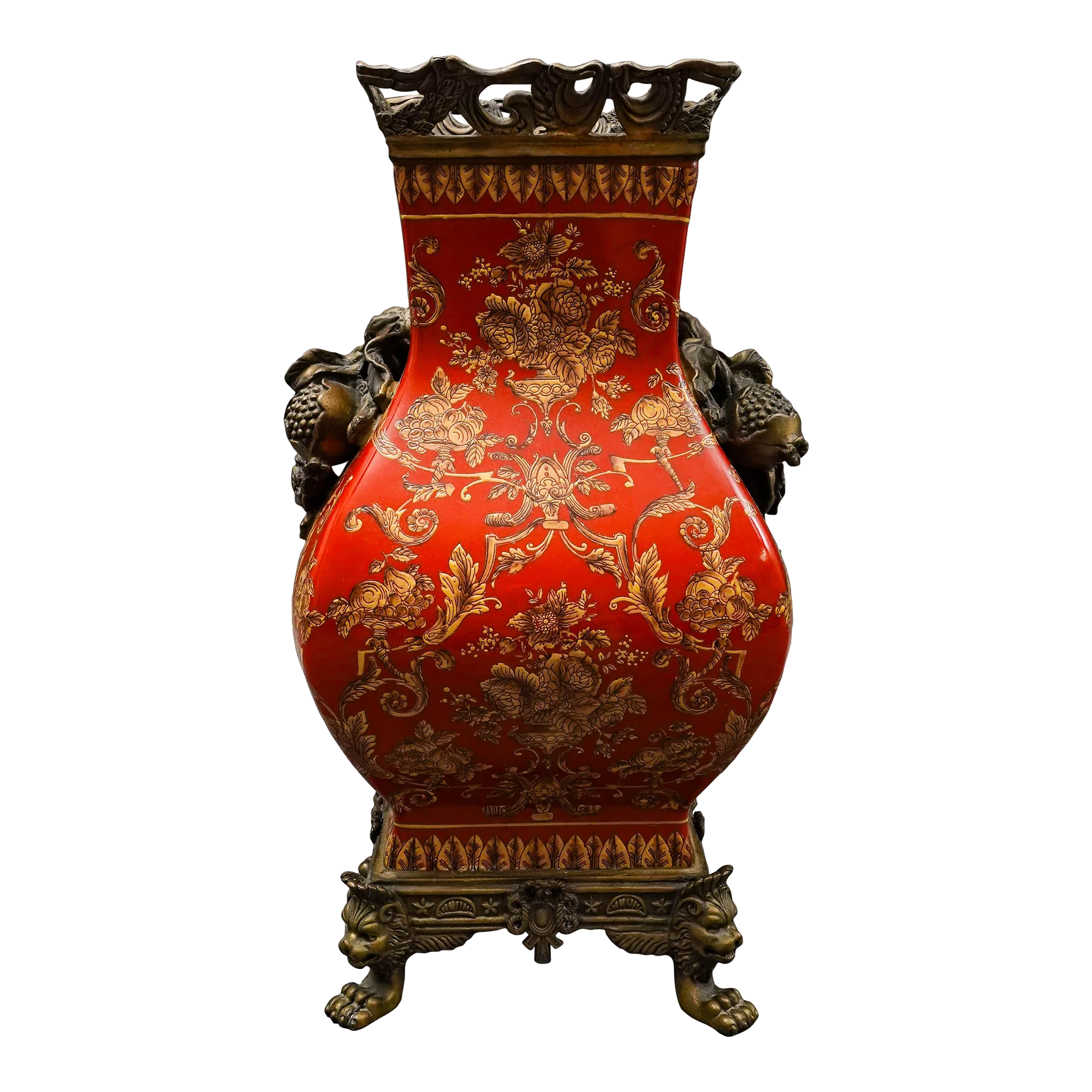 Mid 20th Century Mark Roberts Floral Porcelain & Bronze Footed Vase ...