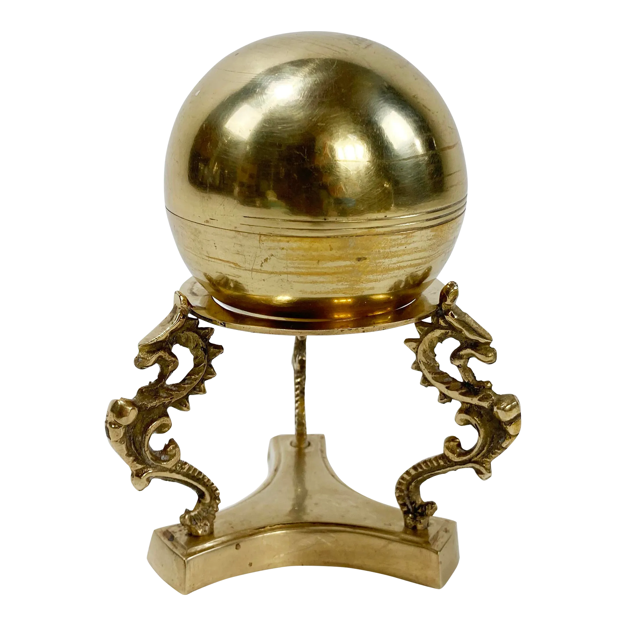 Vintage Brass Serpent Orb Stand With Brass Ball | Chairish
