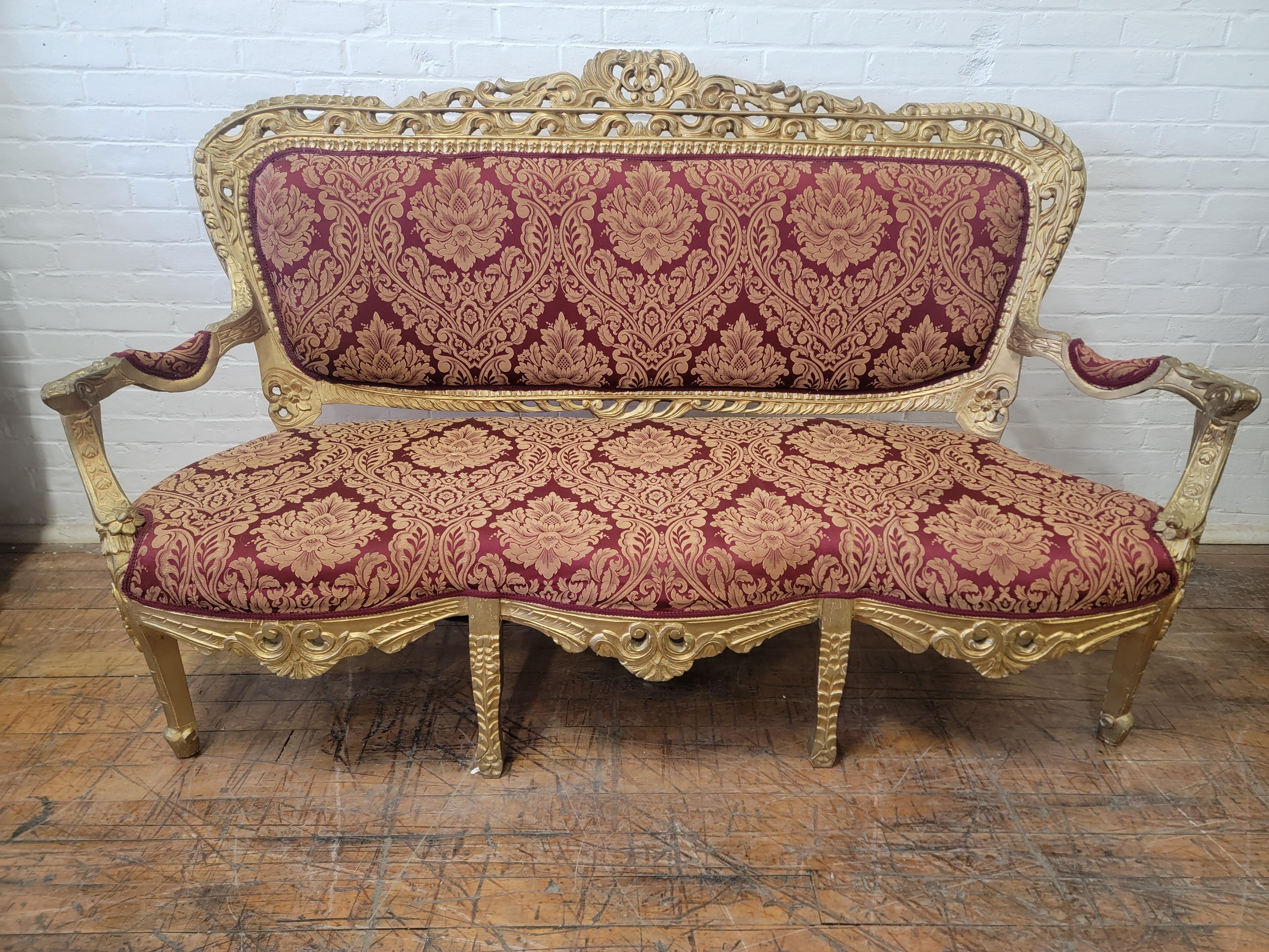 Red And Gold Brocade Sofa | Baci Living Room