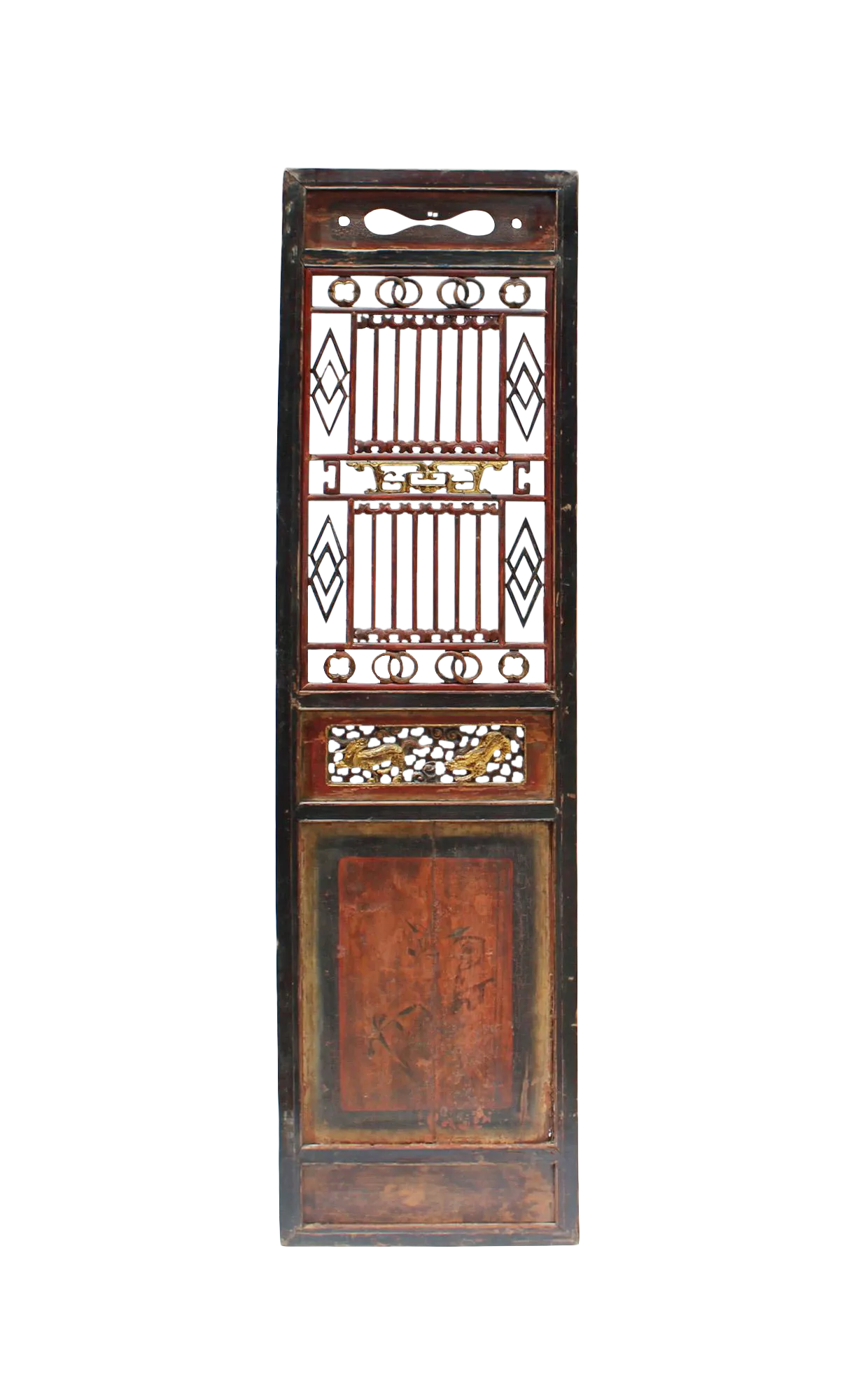 Chinese Gold Red Brown Graphic Carving Wood Decor Panel | Chairish