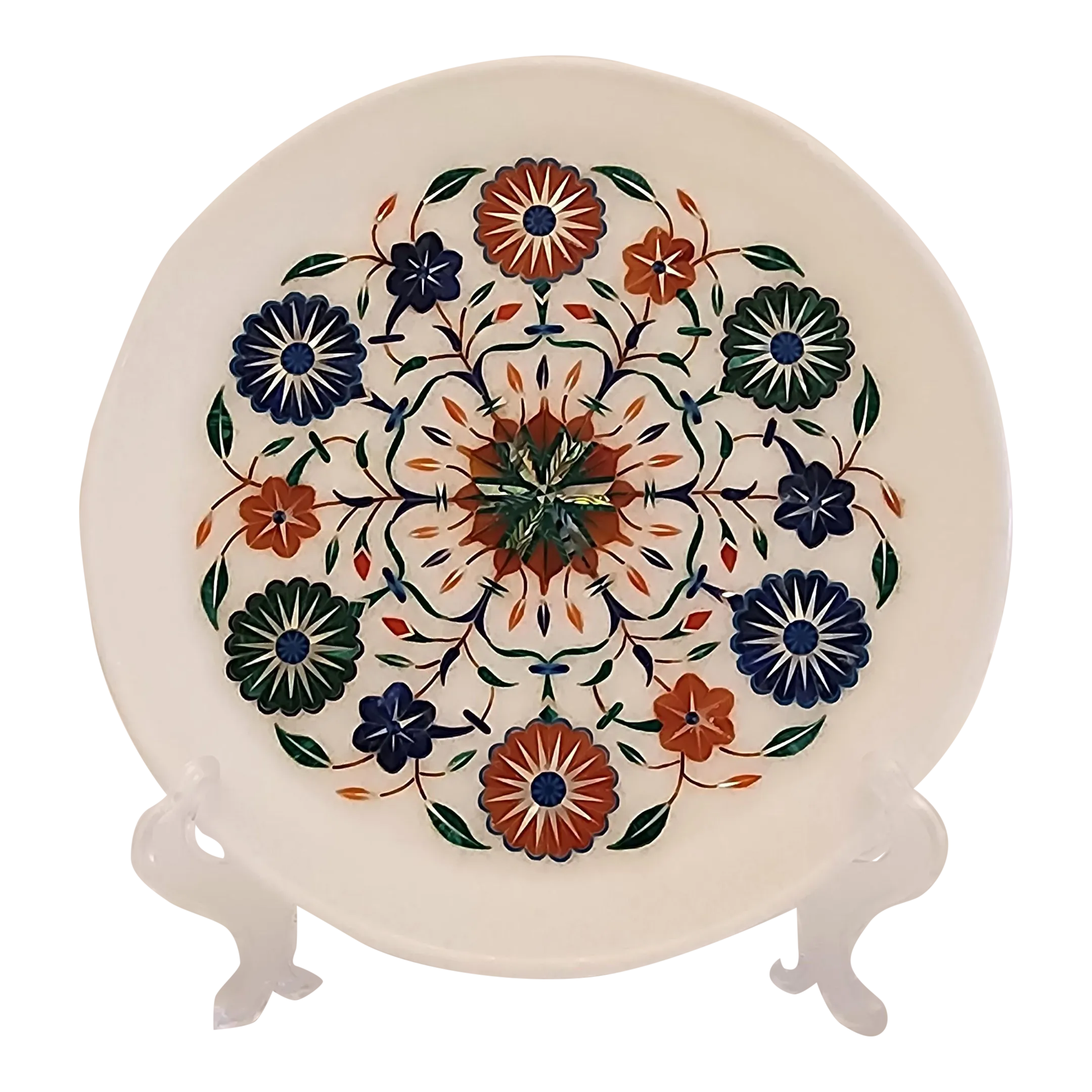 Vintage Pietra Dura White Marble and Semi-Precious Stone Floral Inlay ...
