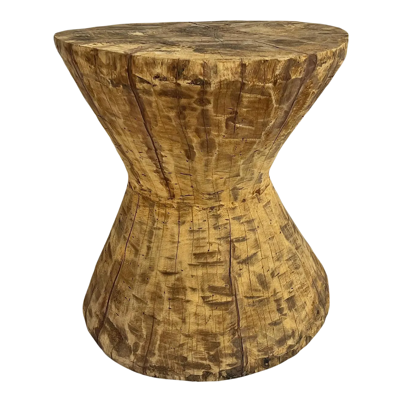 Rustic Hourglass Wood Side Table | Chairish