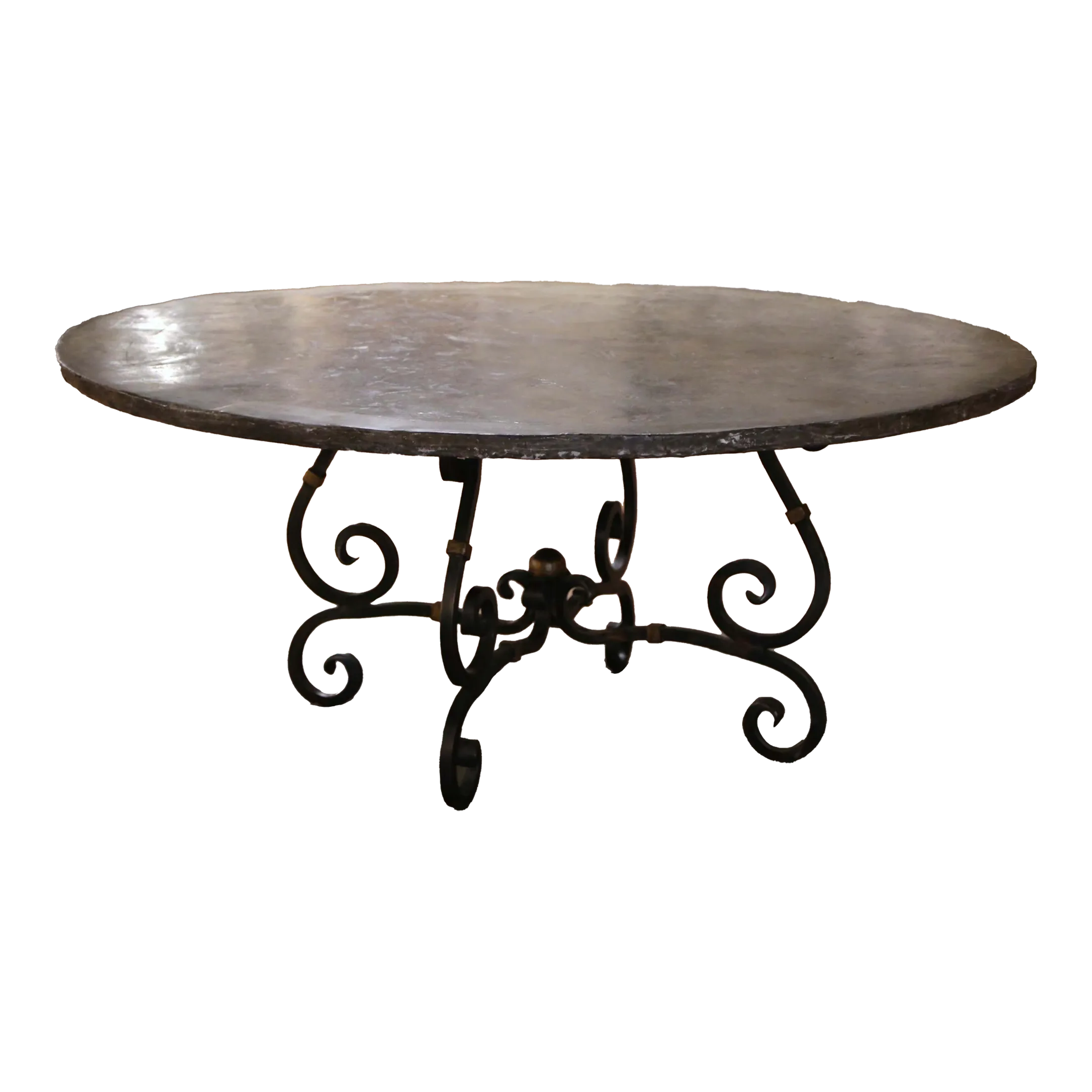1980s Vintage French Wrought Iron Base With Faux Stone Top Dining Table ...