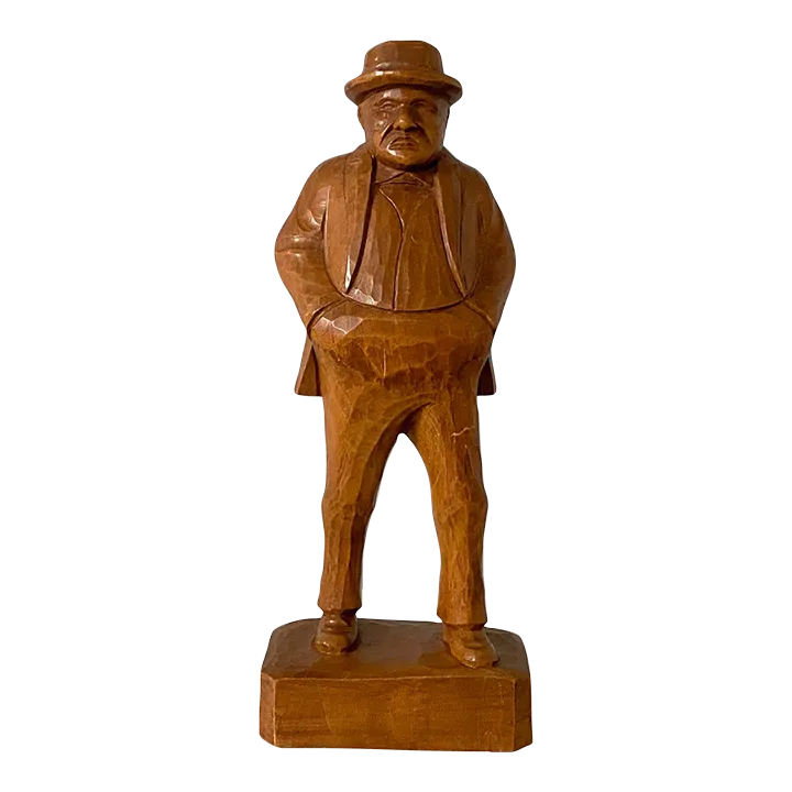 Vintage Black Forest Wood Carving Old Man Sculpture | Chairish