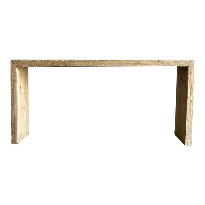 Natural Elm Wood Reclaimed Waterfall Style Console Table | Chairish