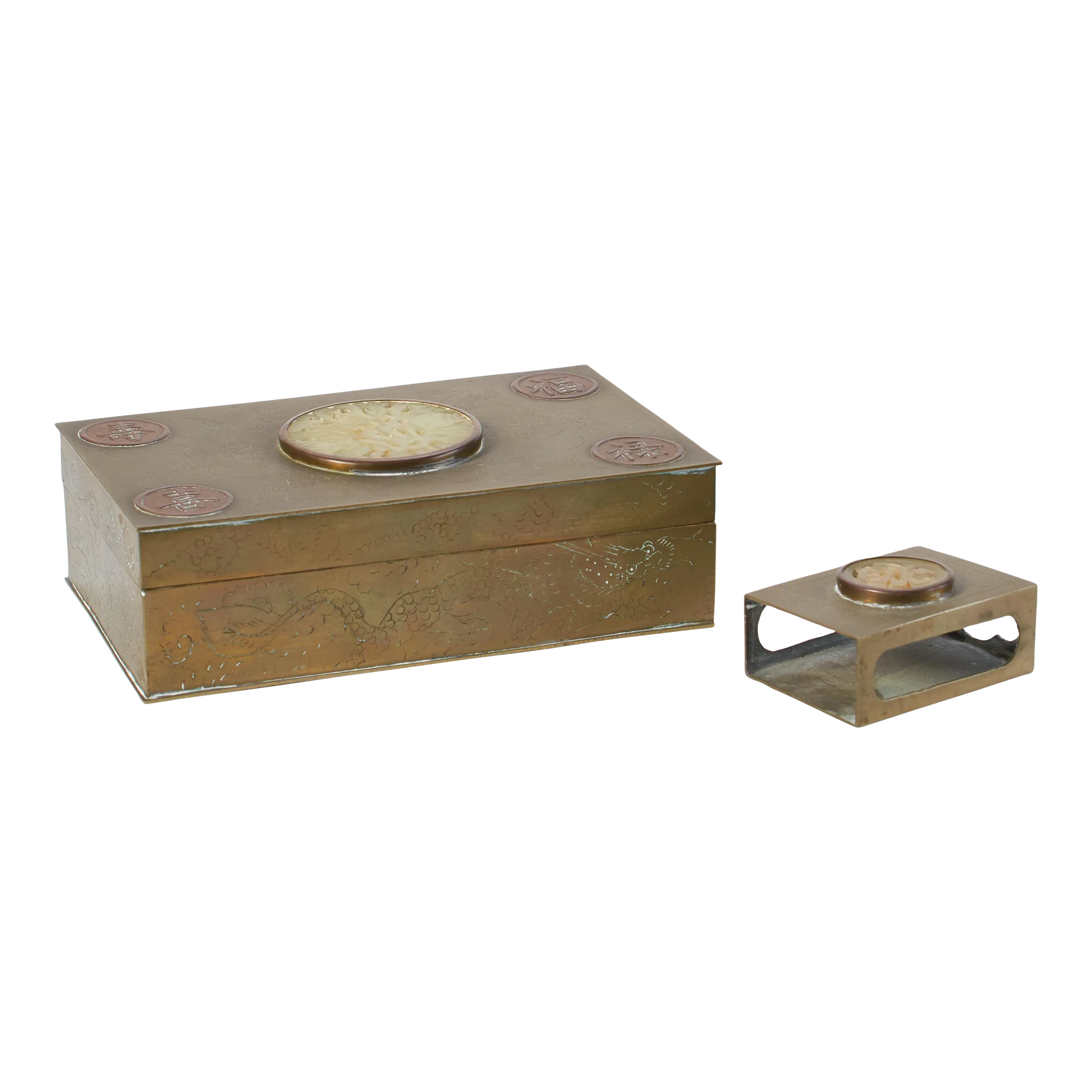 Antique Chinese Cigarette Box and Matchbox Holder With Carved White ...