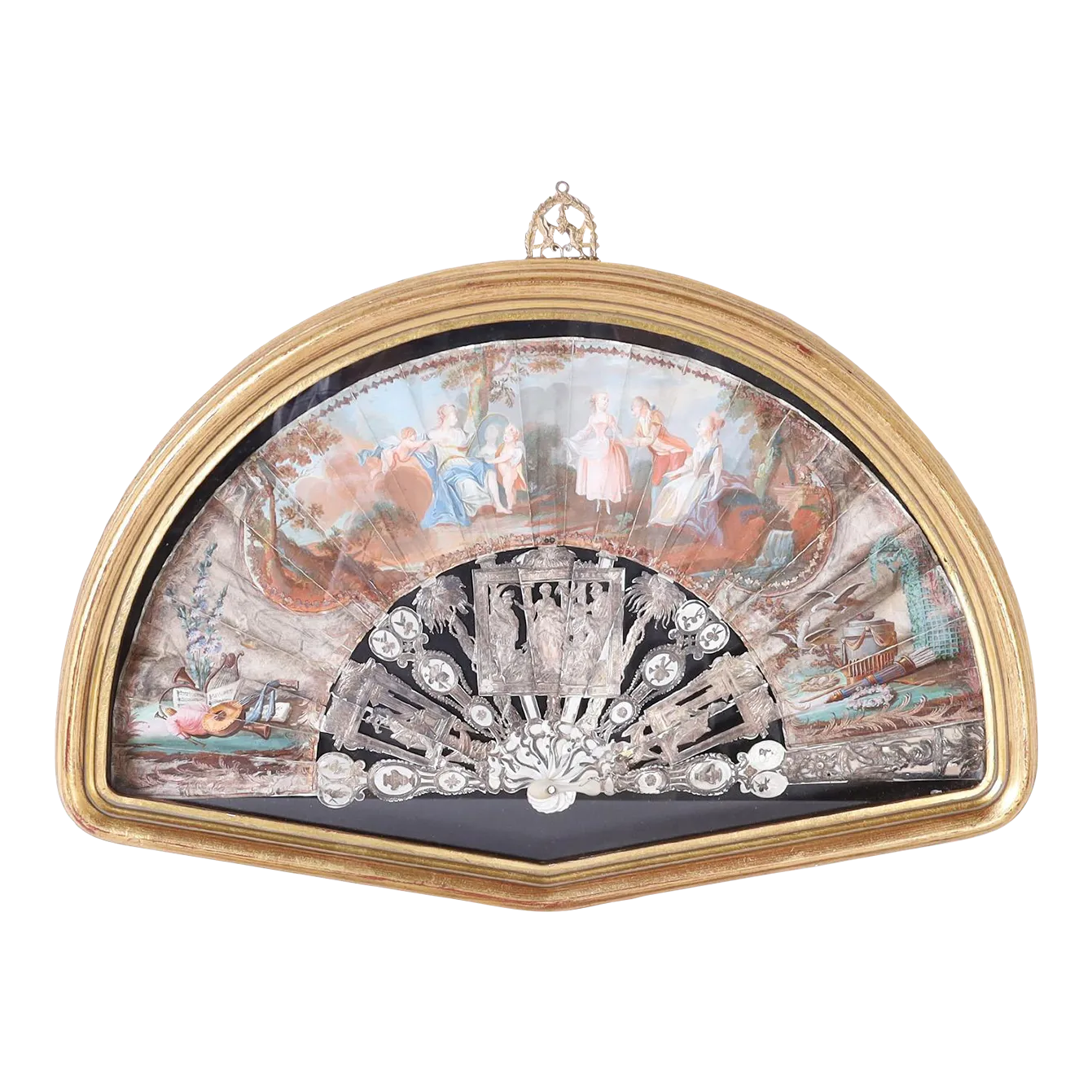 Antique Italian Painted Hand Fan in a Glass Case | Chairish