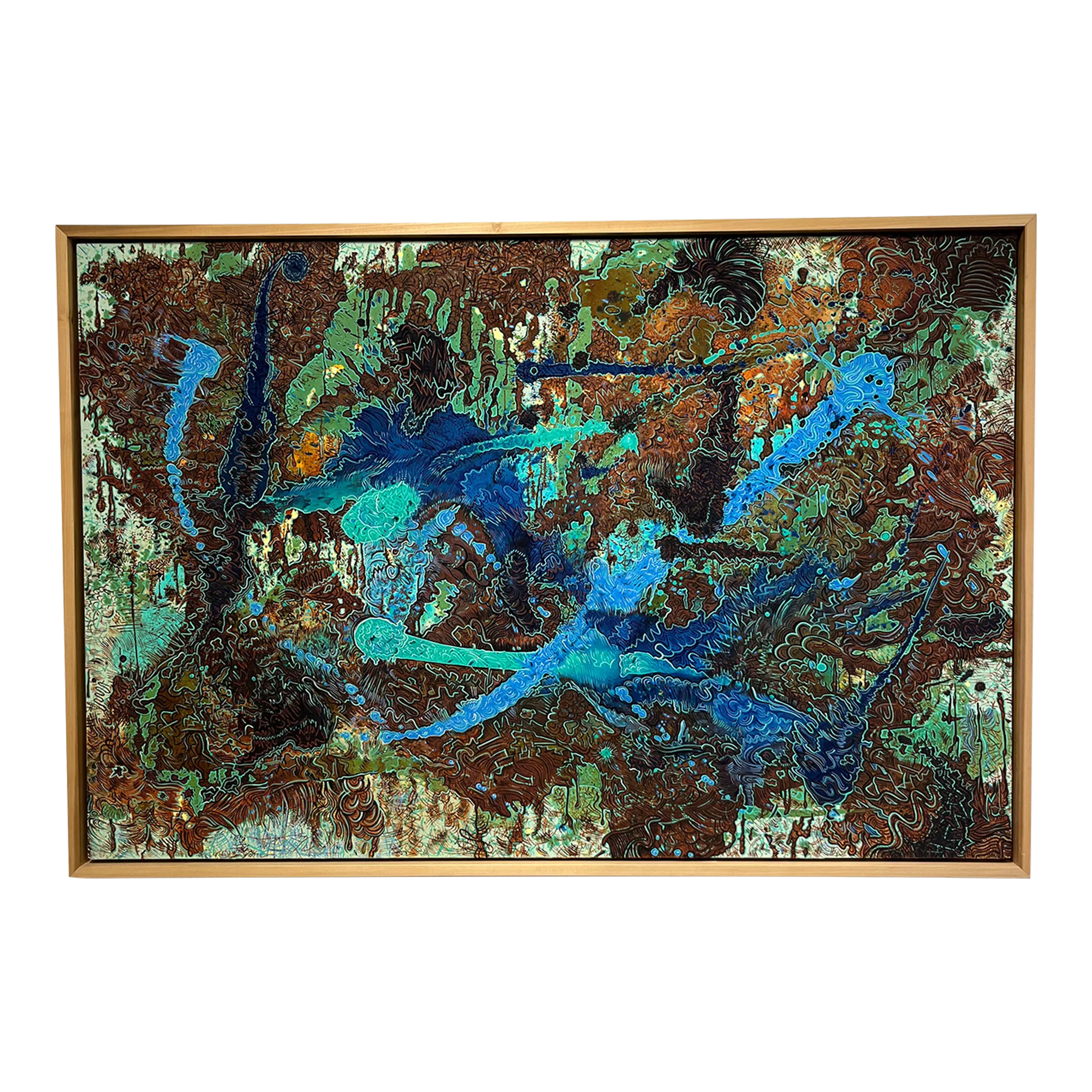 Large Colorful Abstract Oil Painting on Linen by Bruce Thorn, Framed ...