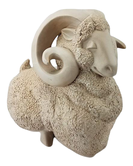 Mid-Century Ceramic Sculpture of a Sheep With Big Horns | Chairish