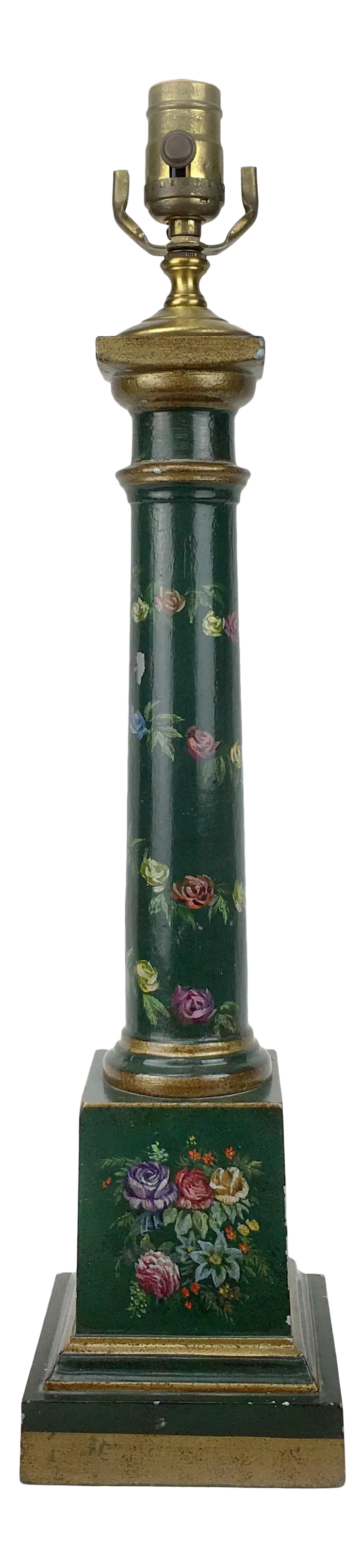 1970s Botanical Motif Column Table Lamp | Chairish