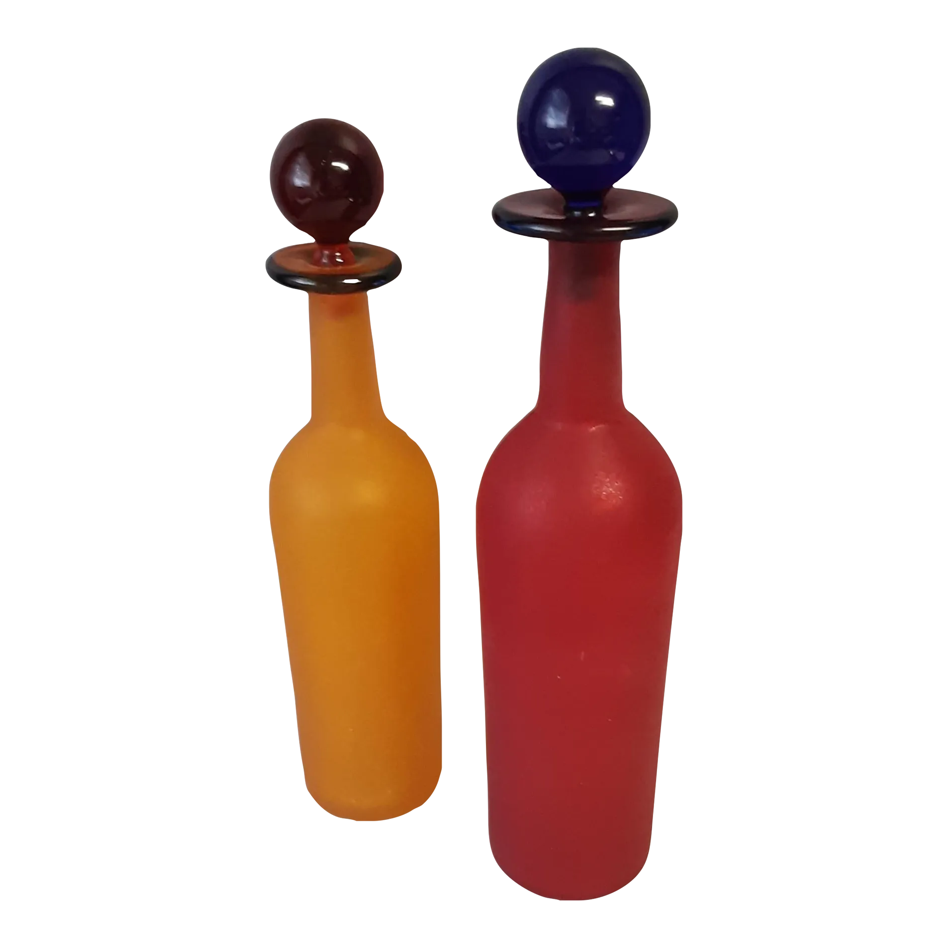 Vintage Frosted Glass Decanters by Franco Moretti- Set of 2 | Chairish