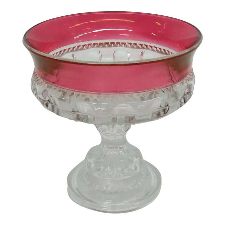 Indiana Glass Kings Crown Ruby Flash Thumbprint Compote Candy Dish Bowl ...