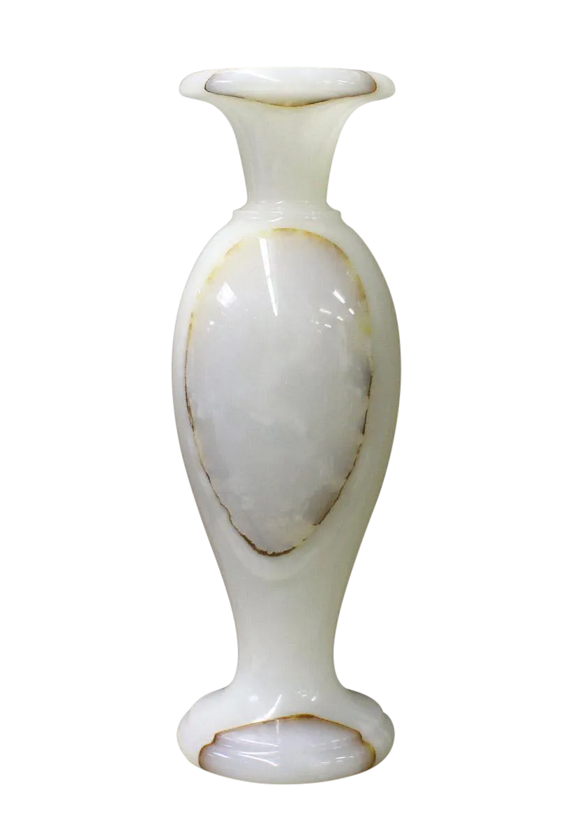 White Stone Carved Round Small Display Vase cs2632 | Chairish