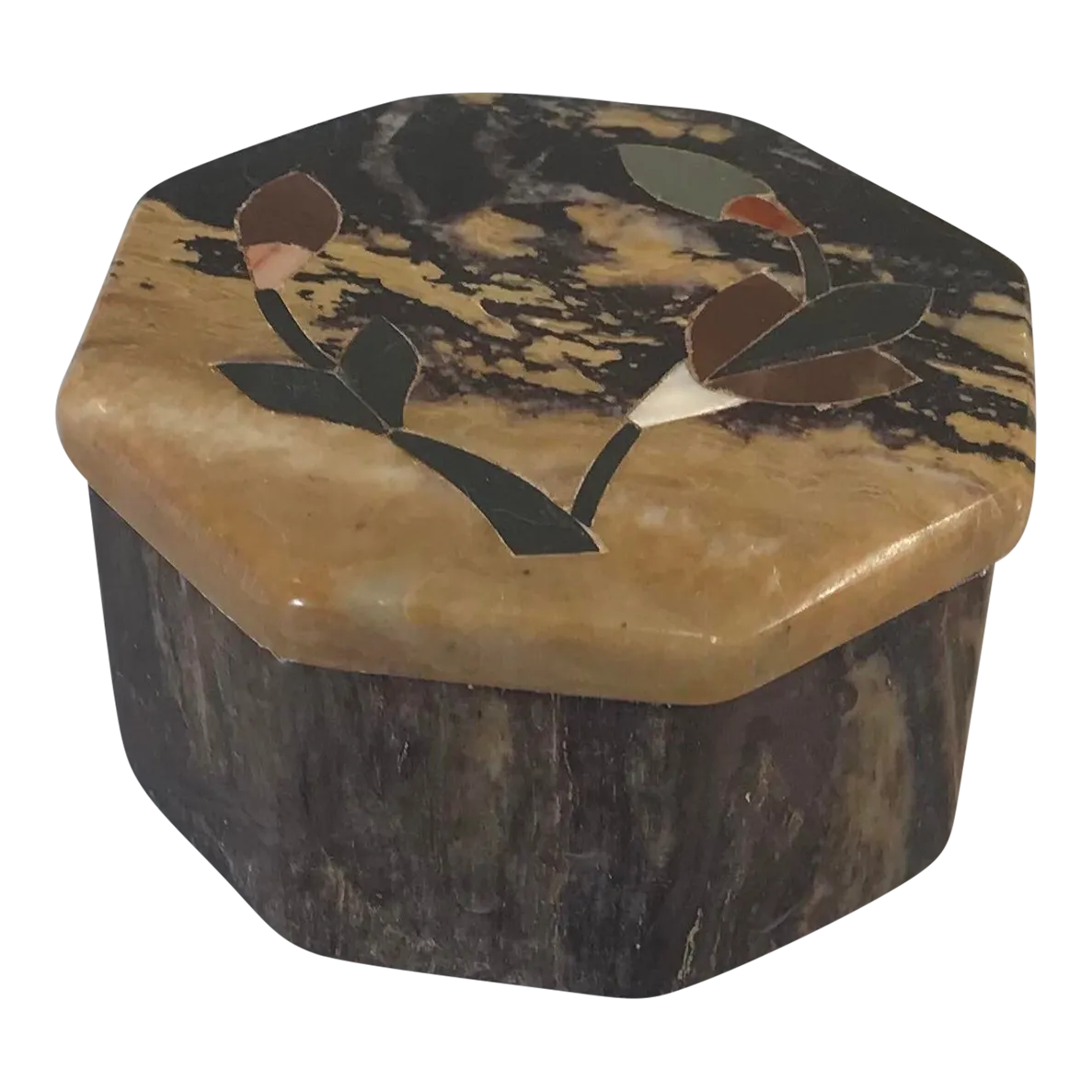 Vintage Octogan Shaped Onyx Trinket Box With Inlaid Stone | Chairish