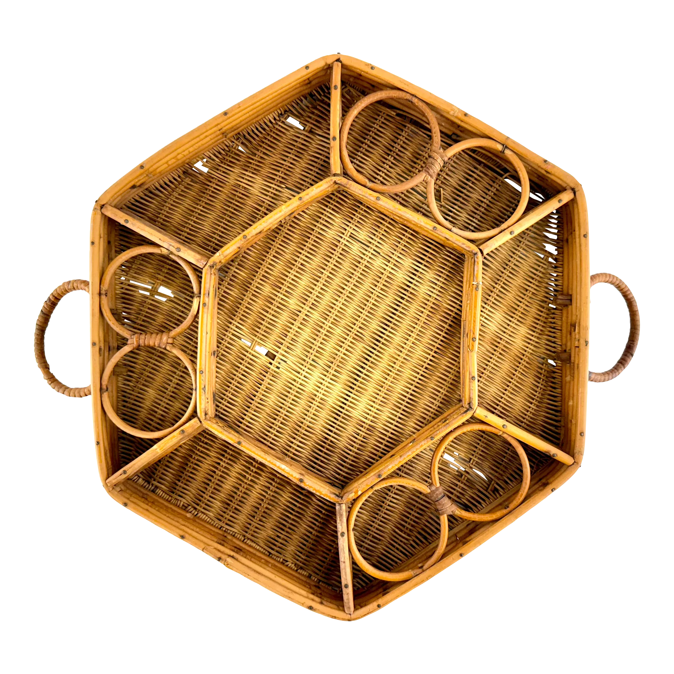 Mid Century Hexagonal Rattan Drinks Tray | Chairish