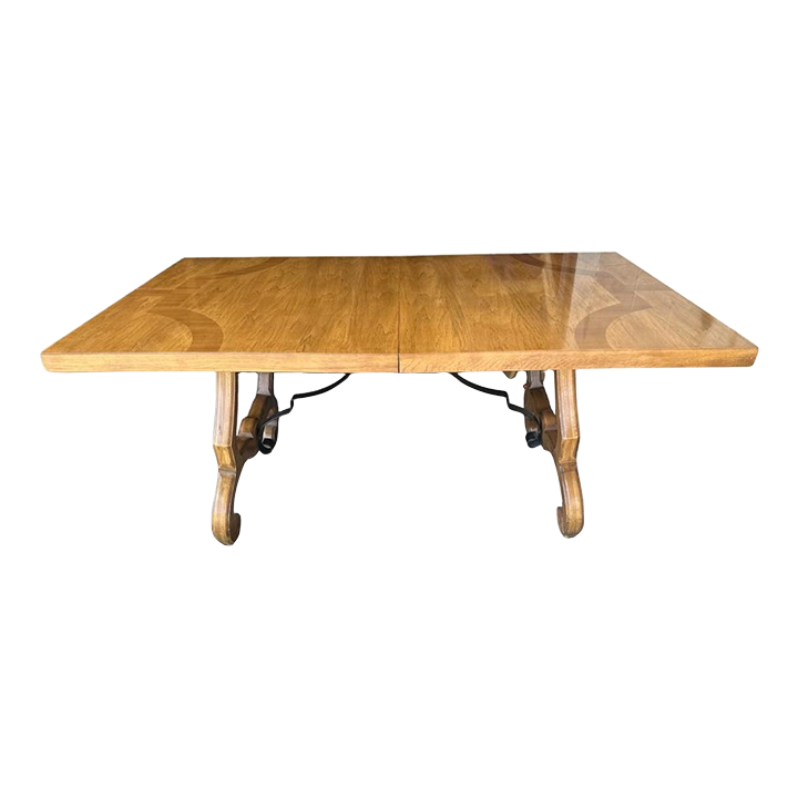 Thomasville Spanish Style Pecan Lyre Leg Dining Table Extending to 104 ...