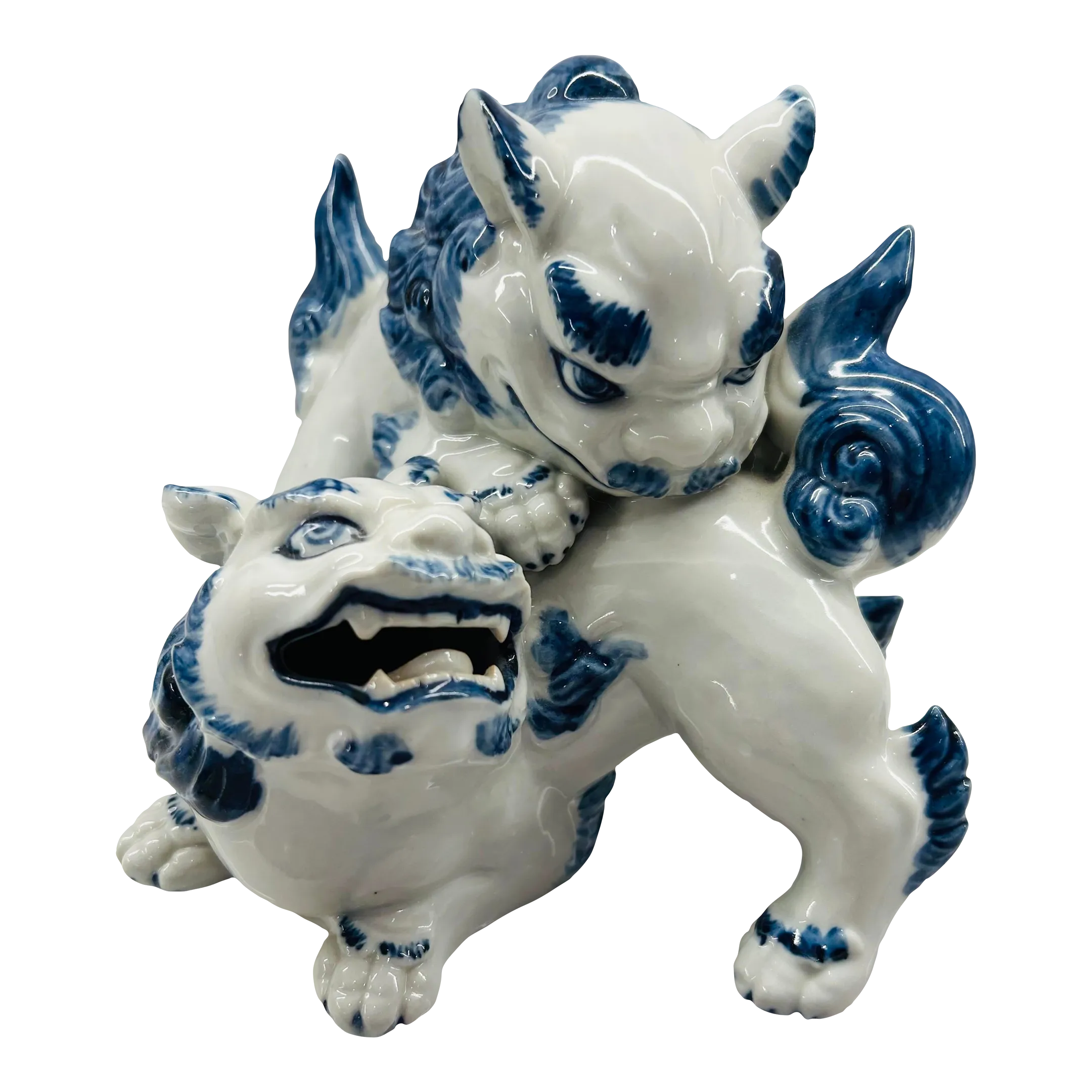 19th Century Japanese Porcelain Fighting Karashishi Pair | Chairish