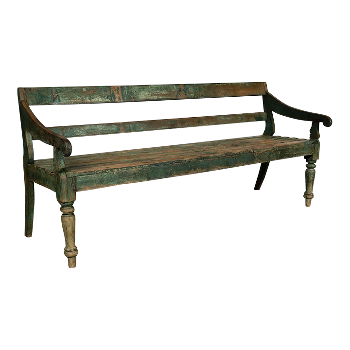 Vintage Indian Painted Teakwood Garden Bench | Chairish