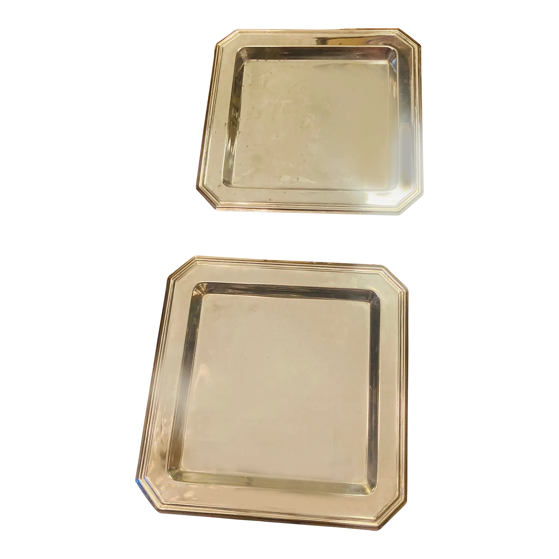 Pair of 1980s High Shine Stainless Steel Square Trays Ridged Edges and ...