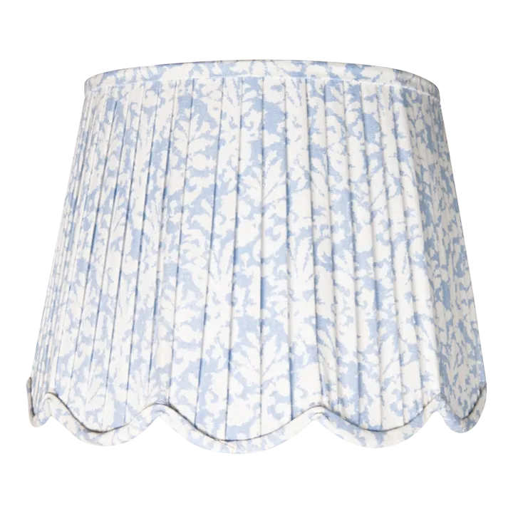 Scalloped Pleated Coral Lamp Shade in Soft Blue and White | Chairish