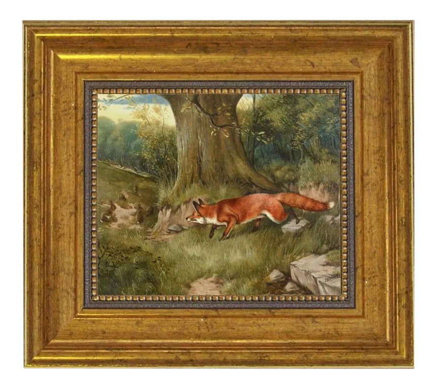 "Fox Hunting Rabbits" Contemporary Reproduction Print on Canvas After J ...