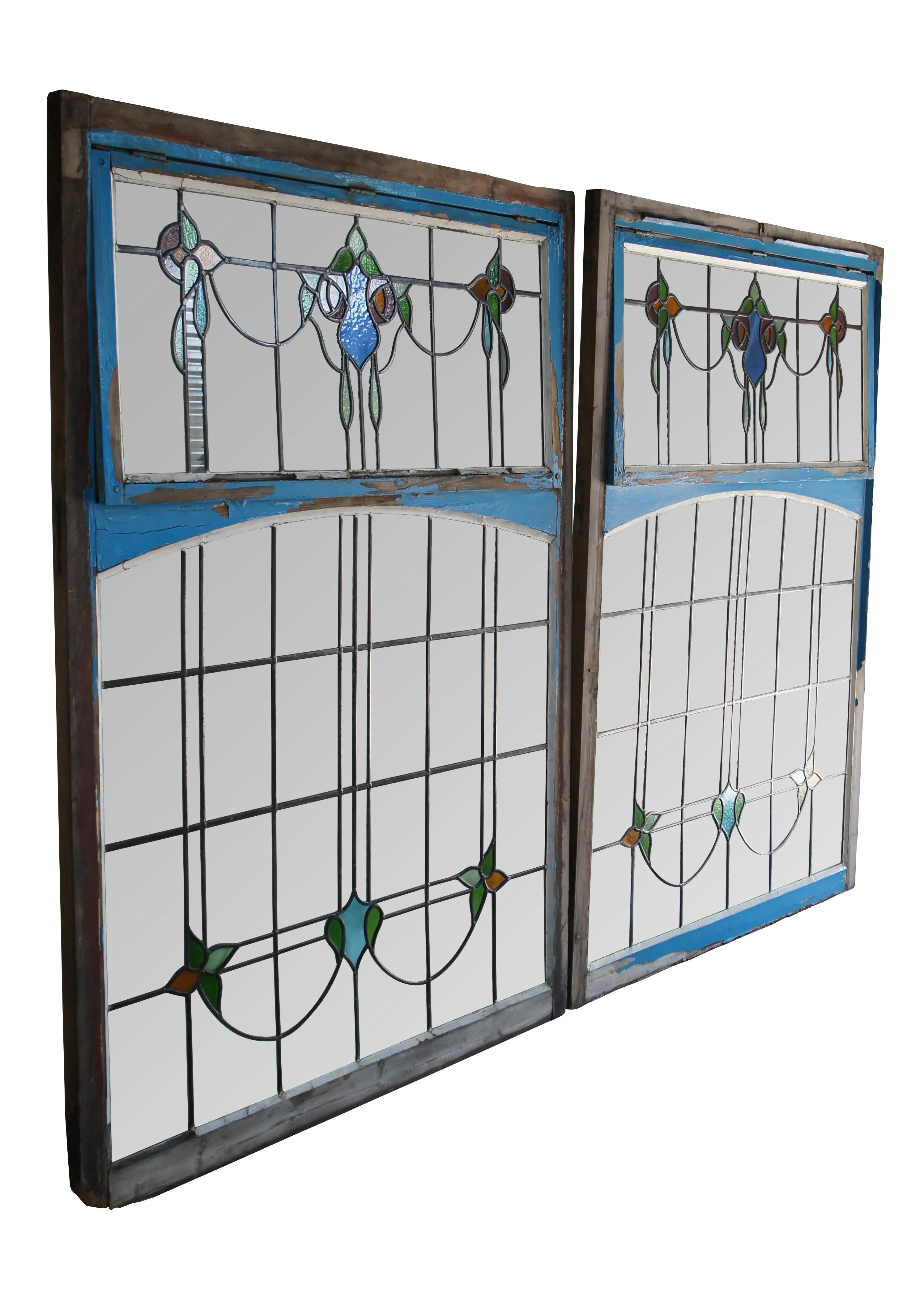 Pair Antique Stained Glass Window