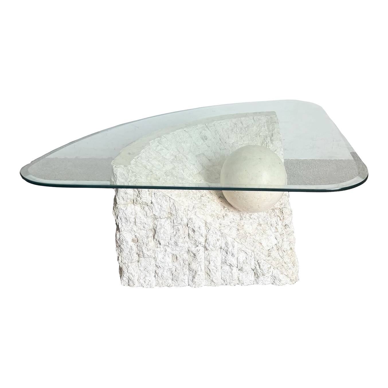 Postmodern Tessellated Stone Triangular Glass Top Coffee Table | Chairish