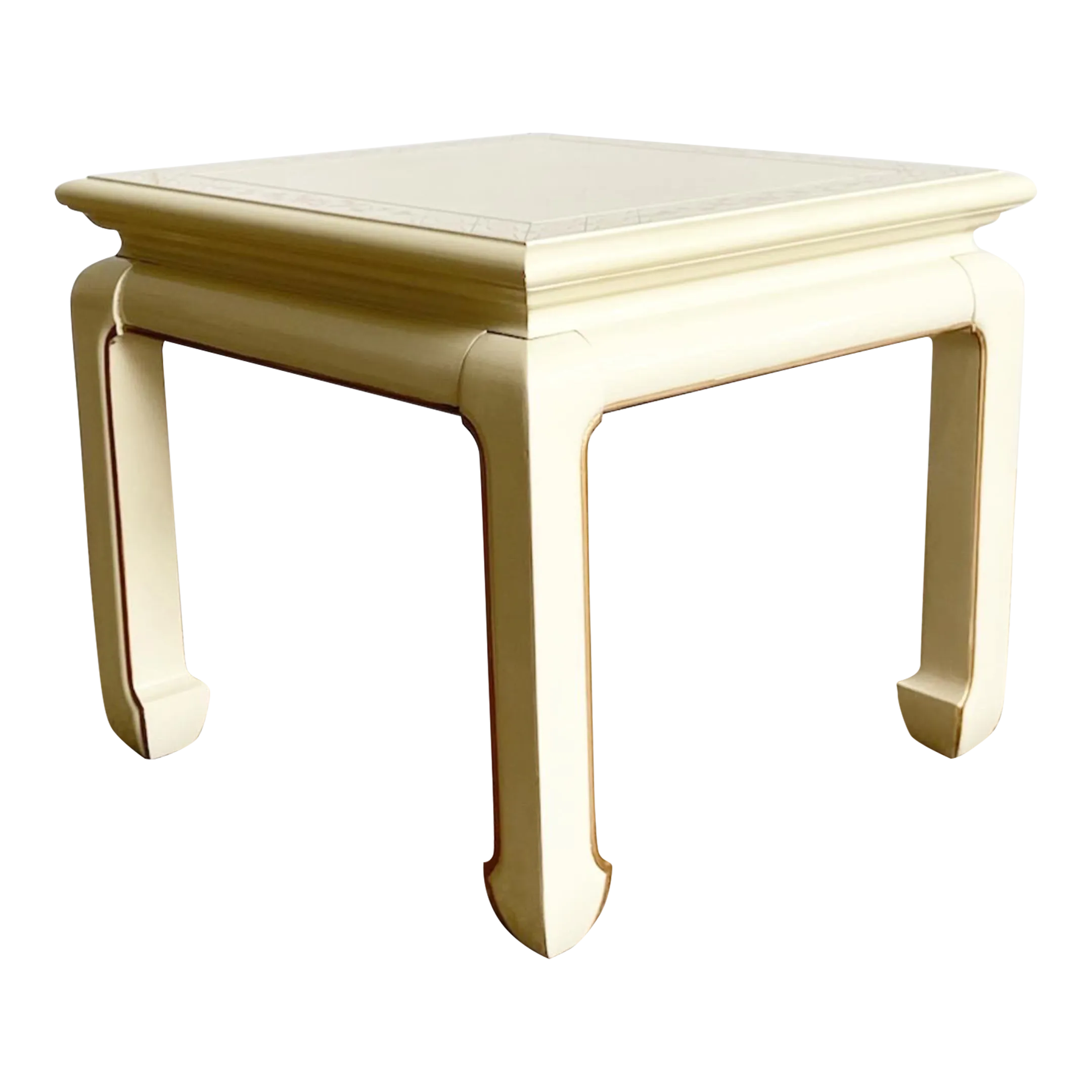 Vintage Chinese Cream Lacquered Hand Painted Side Table | Chairish