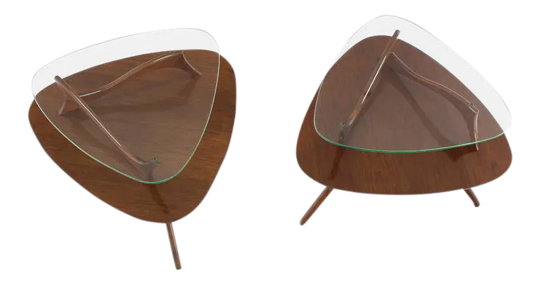 Mid-Century Modern Round Triangular Tri Legged Two-Tier Side Tables - a ...